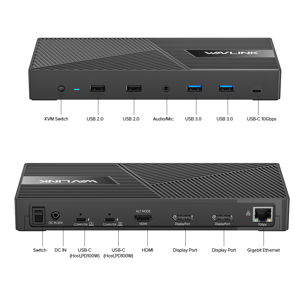 USB-C 10G Triple 4K Display KVM Docking Station With Dual 100W Power ...